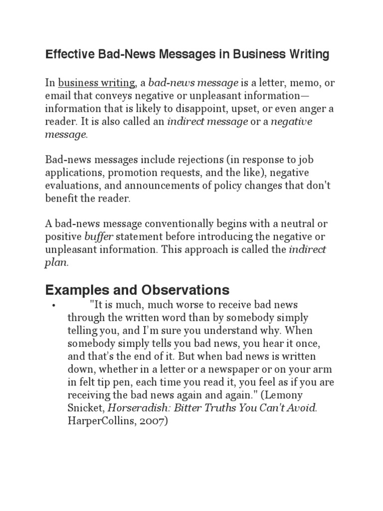 Effective Bad News Messages | PDF | News | Communication