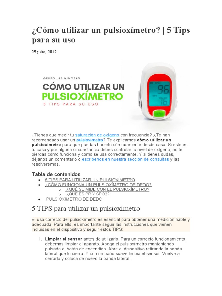 Cómo Utilizar Un Pulsioxímetro | PDF | Ciencias de la Salud | Medicina