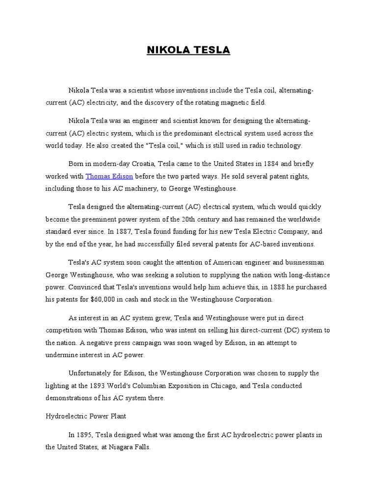 Nikola Tesla: Thomas Edison | PDF | Nikola Tesla | Alternating Current