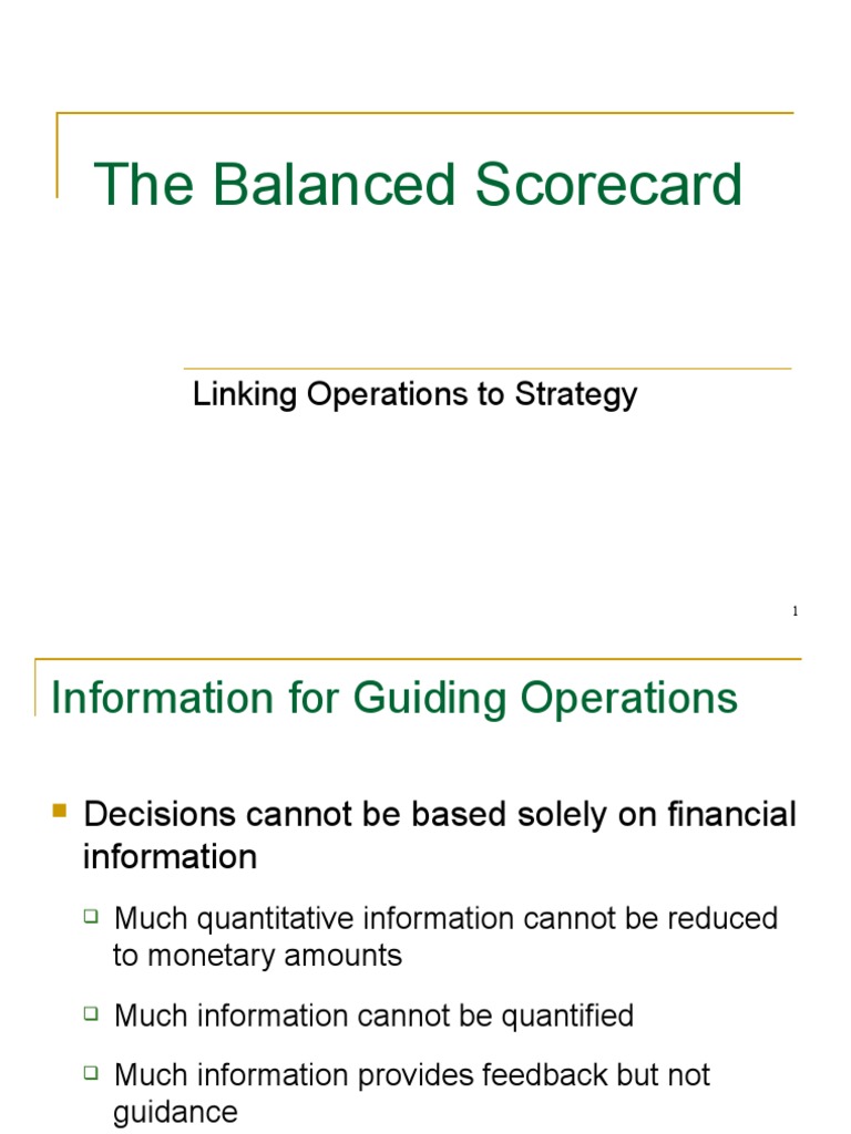 The Balanced Scorecard: Linking Operations To Strategy | PDF ...