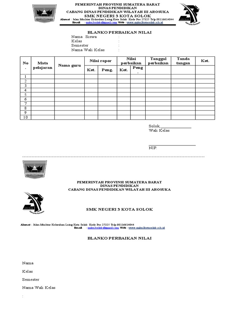 Blanko Perbaikan Nilai | PDF
