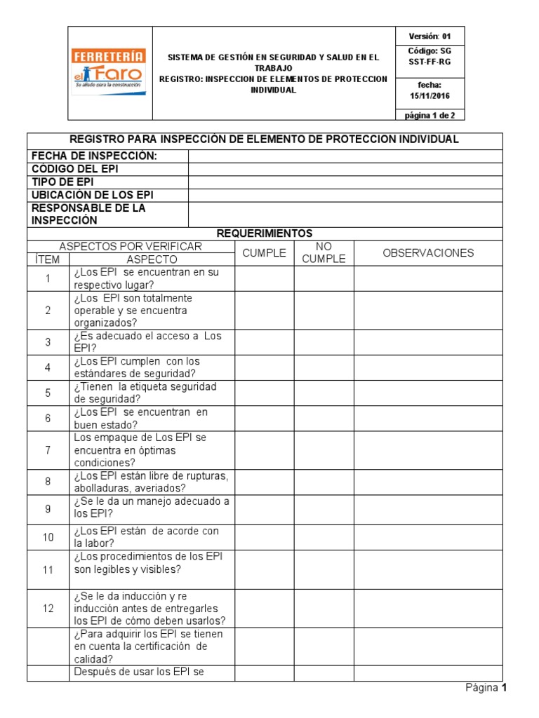 Inspección de EPIs: Registro y Cumplimiento | PDF | Informática