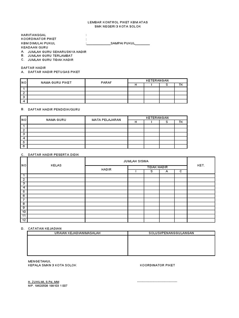 Administrasi Piket PBM | PDF