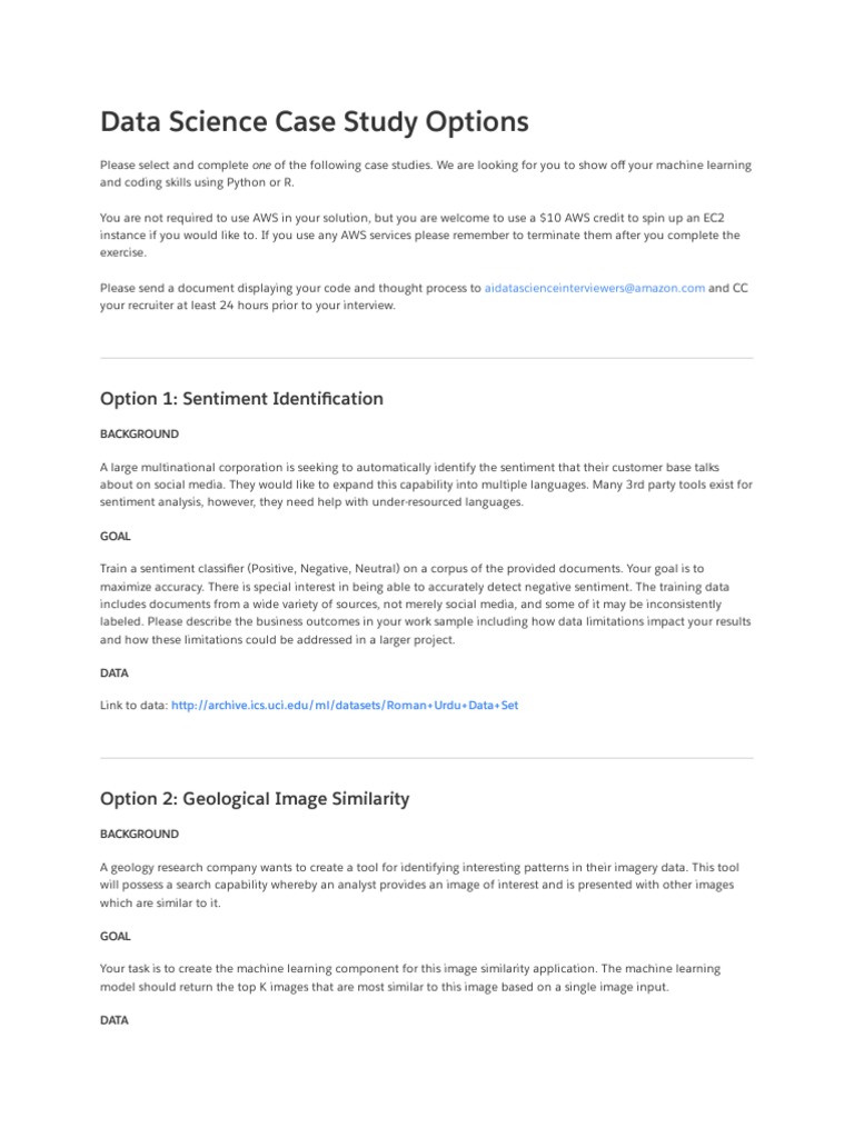 Data Science Case Study Options 1.0 | PDF | Machine Learning ...
