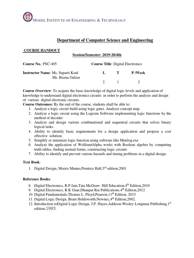 Digital Electronics Course Overview | PDF | Digital Electronics | Logic ...