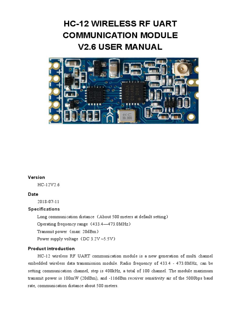 Hc-12 Wireless RF Uart Communication Module V2.6 User Manual | PDF ...