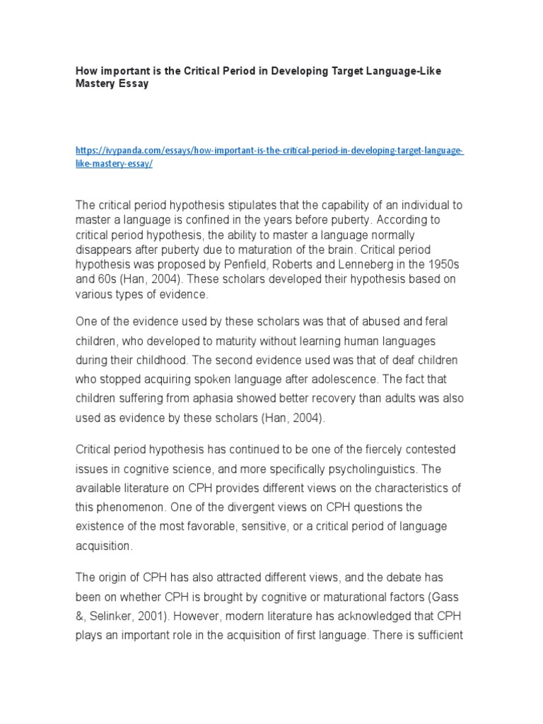 Critical Period Hypothesis | PDF | Second Language | Language Acquisition