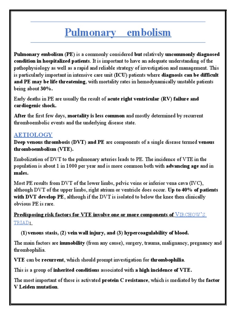 Diagnosing and Managing Pulmonary Embolism in Intensive Care Patients ...