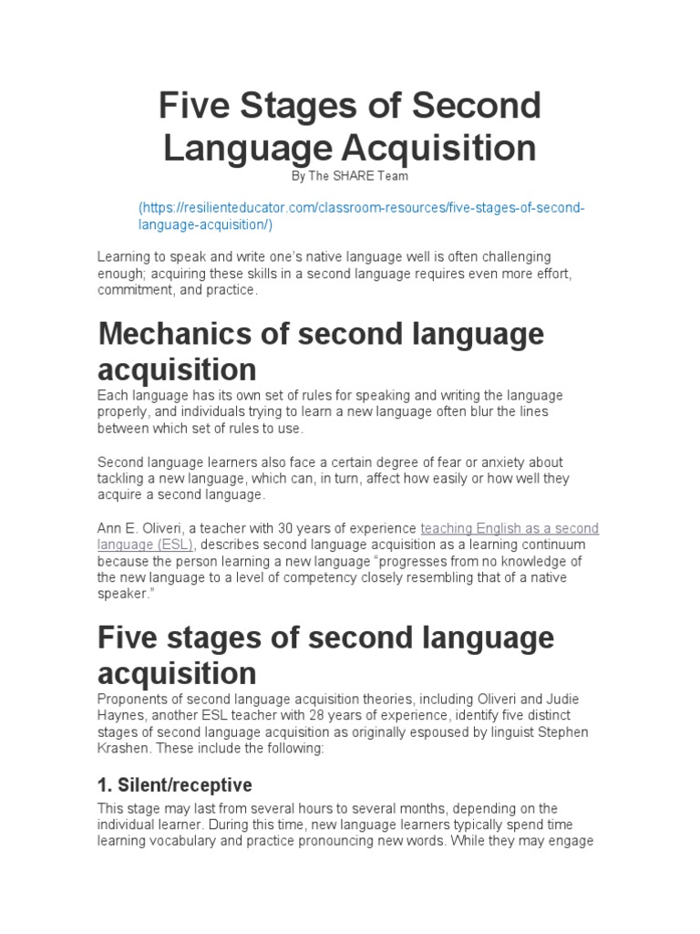 Five Stages of Second Language Acquisition | PDF | Second Language ...