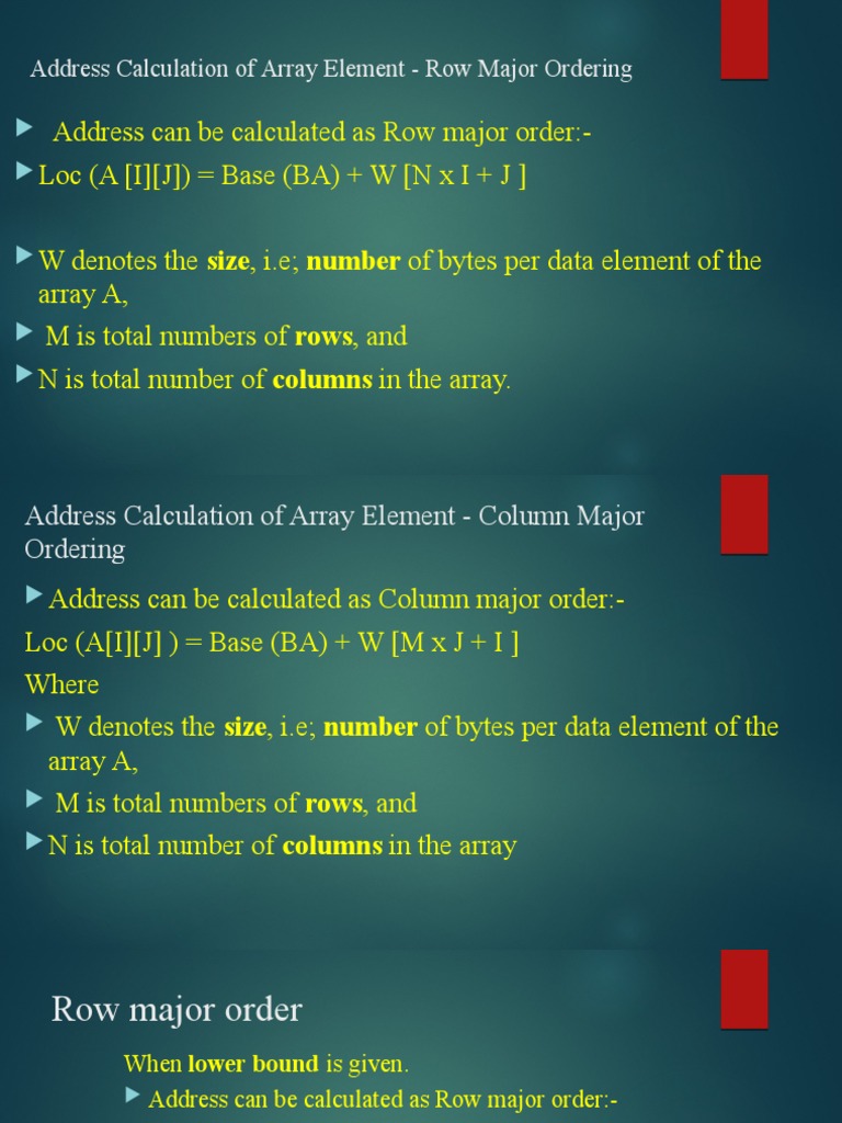 Address Calculation Of Array Element Row Major Ordering Pdf Subroutine Variable