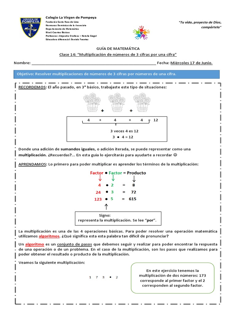 Multiplicación de 3 cifras por 1 cifra | PDF | Multiplicación | Aritmética