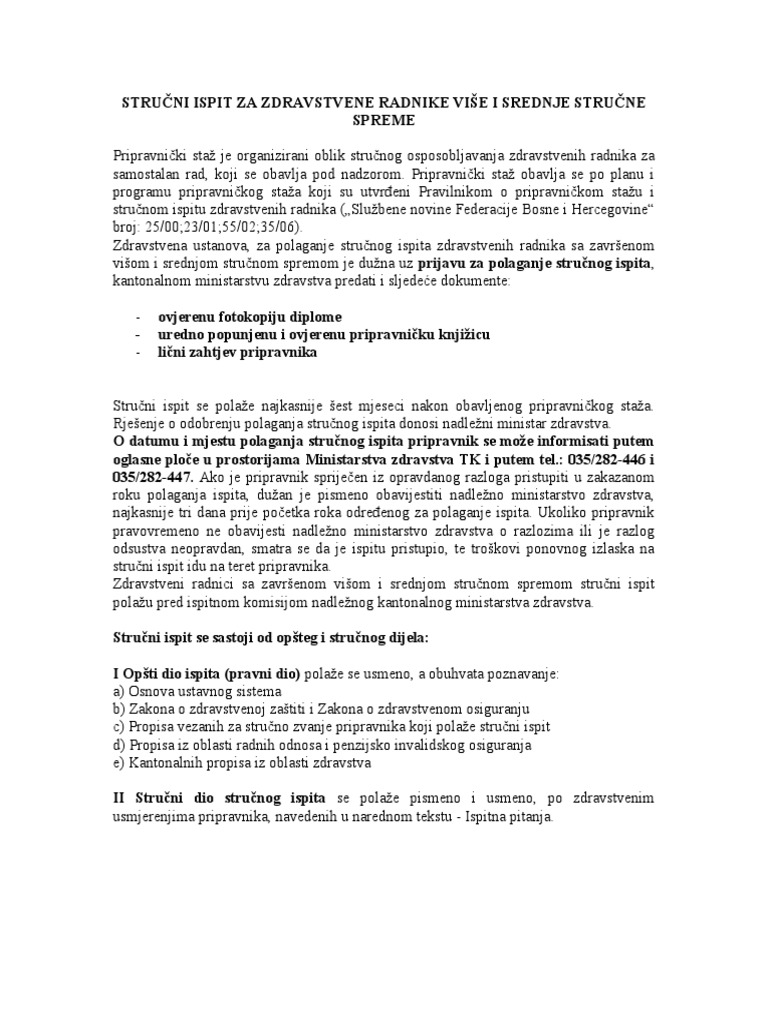 Ispitna Pitanja Za Polaganje Strucnog Ispita | PDF