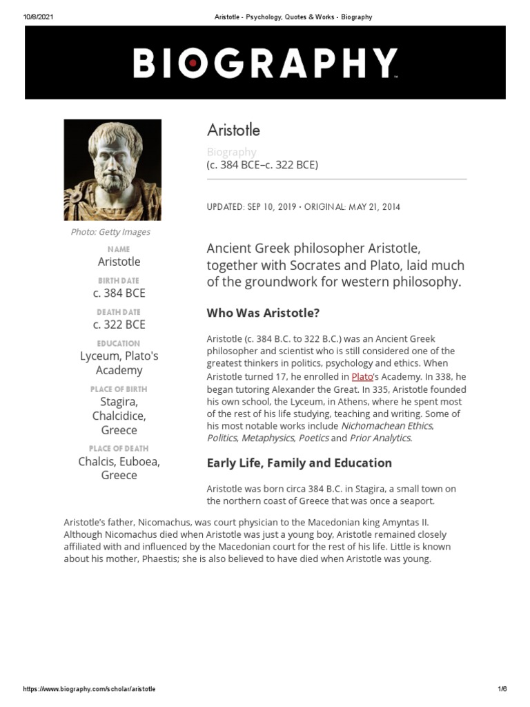 Aristotle - Psychology, Quotes & Works - Biography | PDF | Aristotle ...