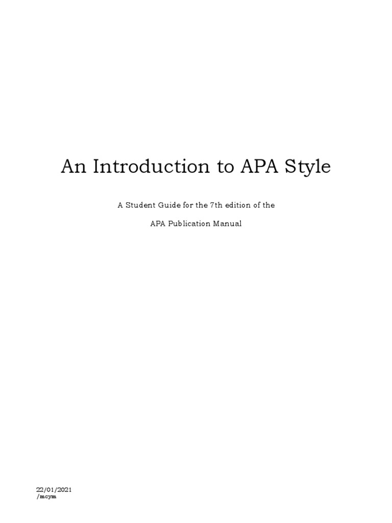 An Introduction To APA Style: A Student Guide For The 7th Edition of ...
