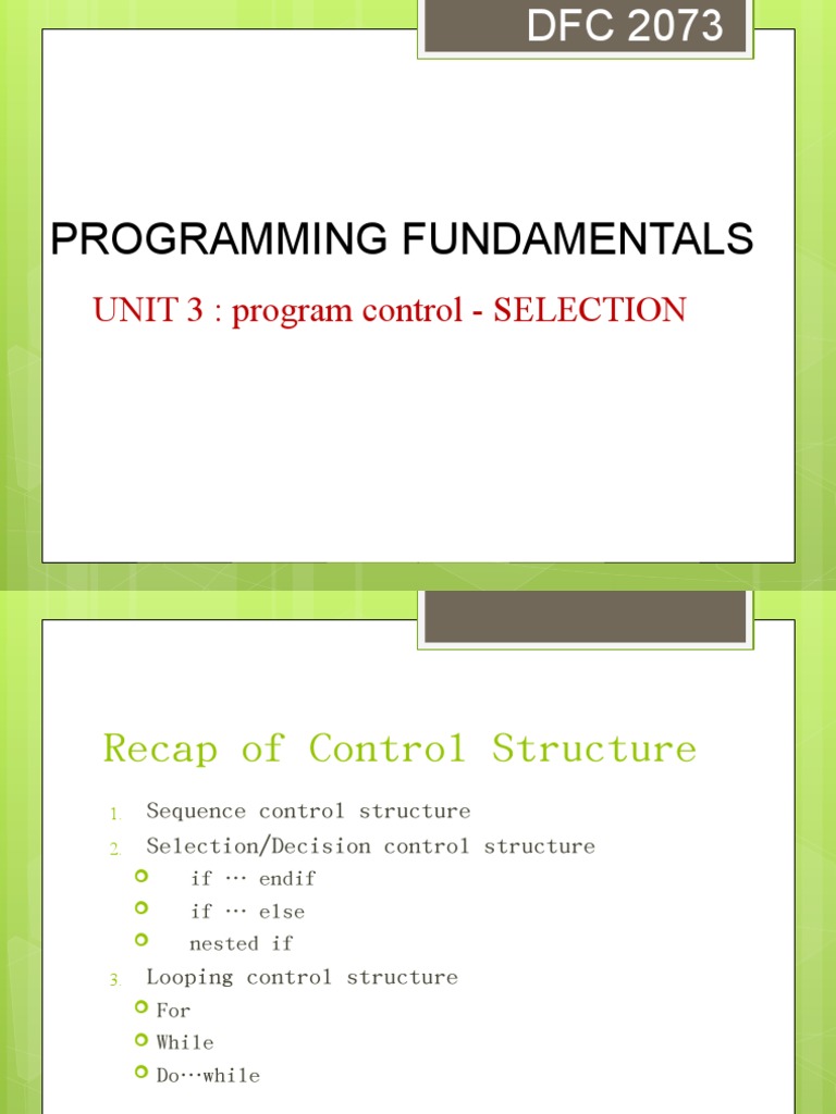 Programming Fundamentals: UNIT 3: Program Control - SELECTION ...