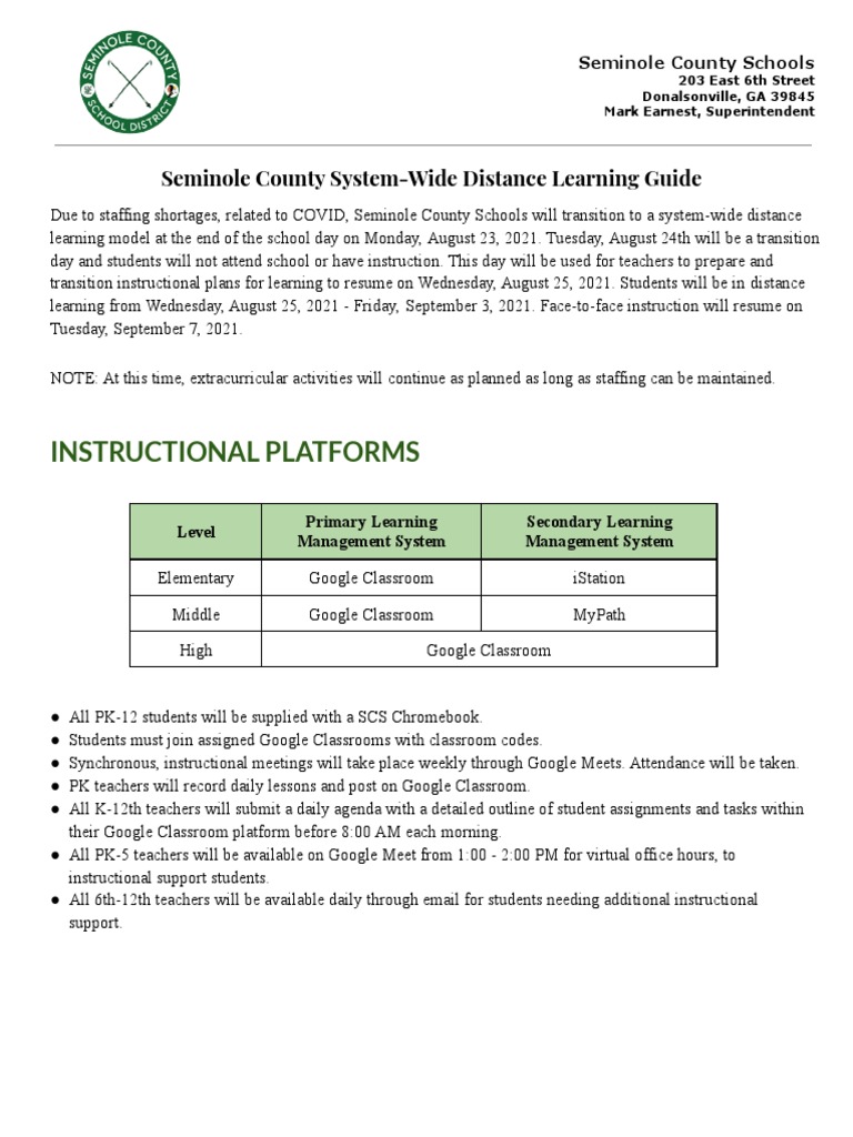 Seminole County Distance Learning Guide | PDF | Teachers | Schools