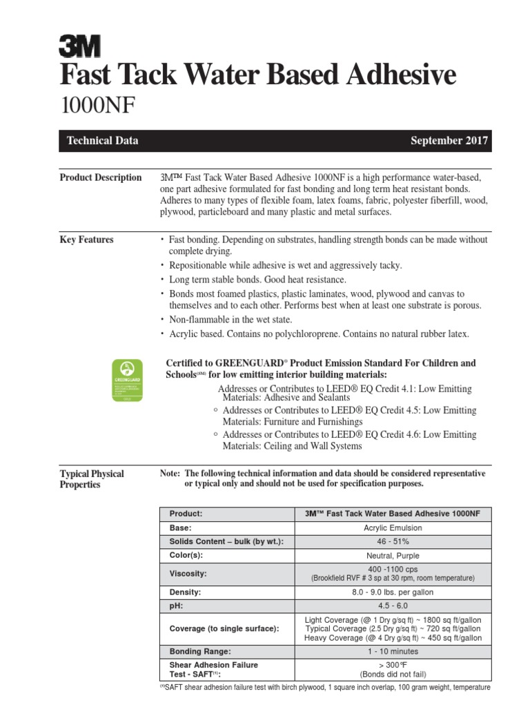 1000NF Water Based Adhesive TDS | PDF | Adhesive | Legal Liability