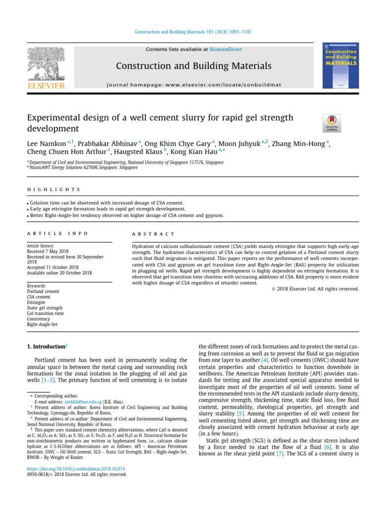 Rapid Gel Strength in Well Cement Slurry | PDF | Cement | Gases