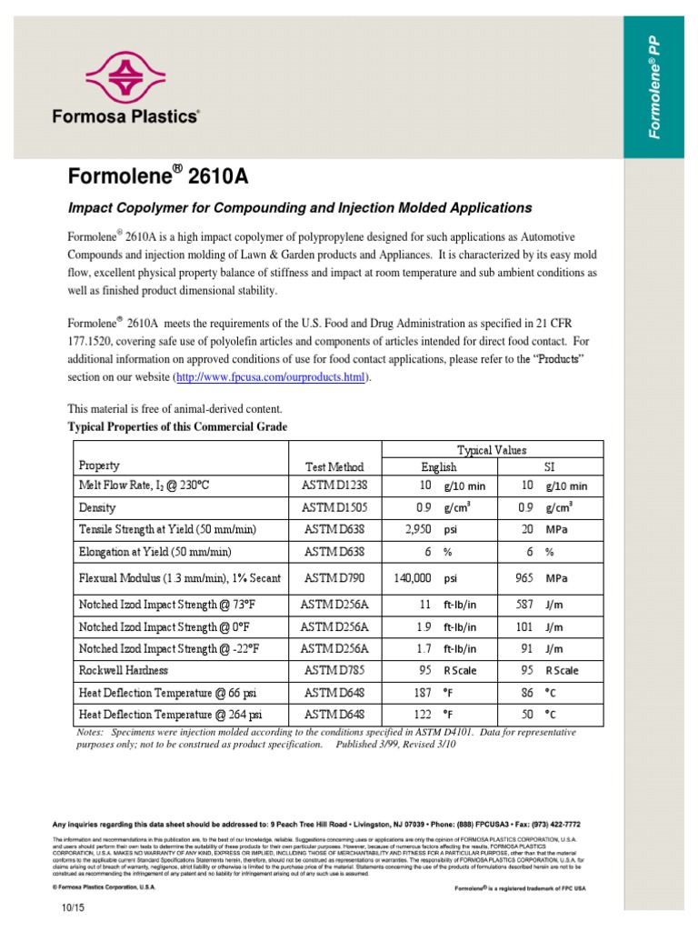 Formolene 2610A: Impact Copolymer For Compounding and Injection Molded ...