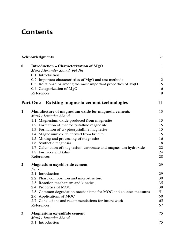Part One Existing Magnesia Cement Technologies: Acknowledgments 0 ...