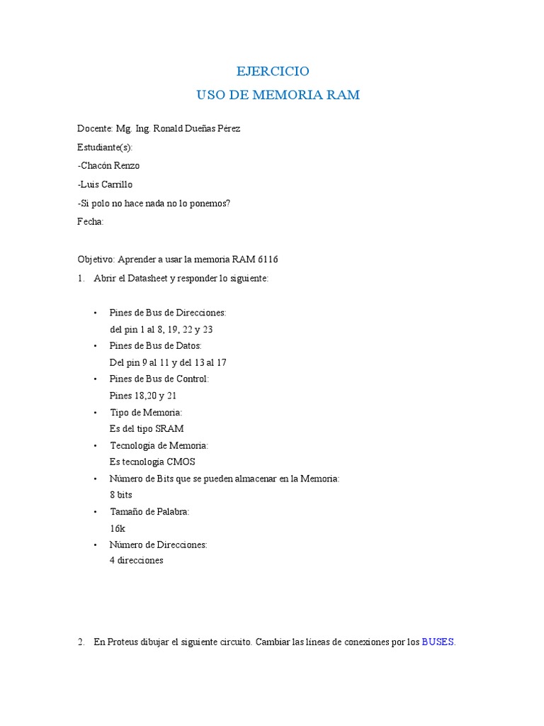 Ejercicio de Uso de Memoria RAM 6116 | PDF