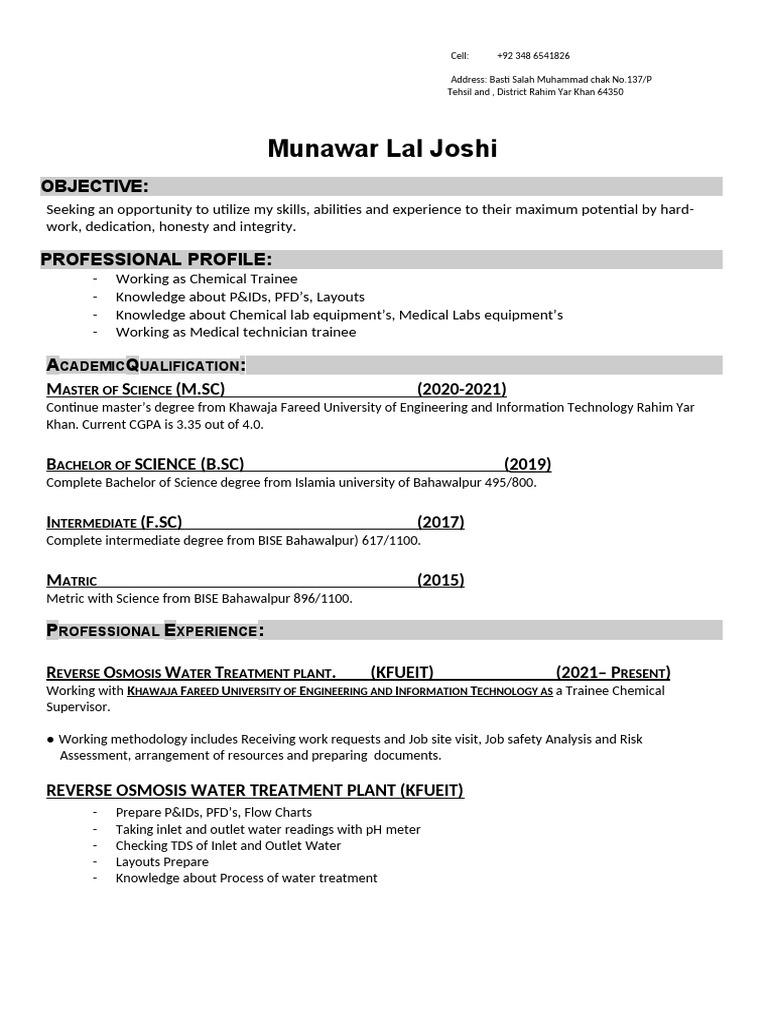 Munawar CV | PDF | Science | Science And Technology