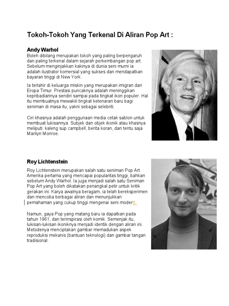 Tokoh-Tokoh Terkenal Aliran Pop Art | PDF
