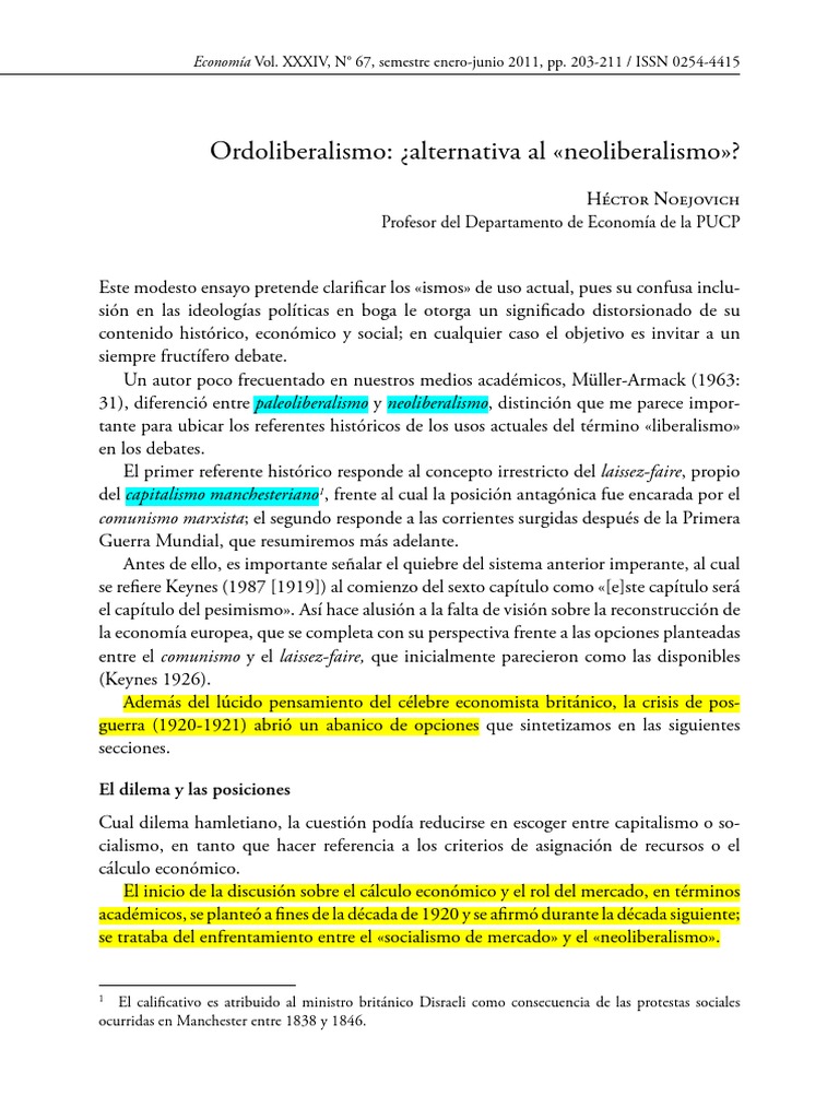 Ordoliberalismo. Alternativa Al Neoliberalismo - Héctor Noejovich | PDF ...