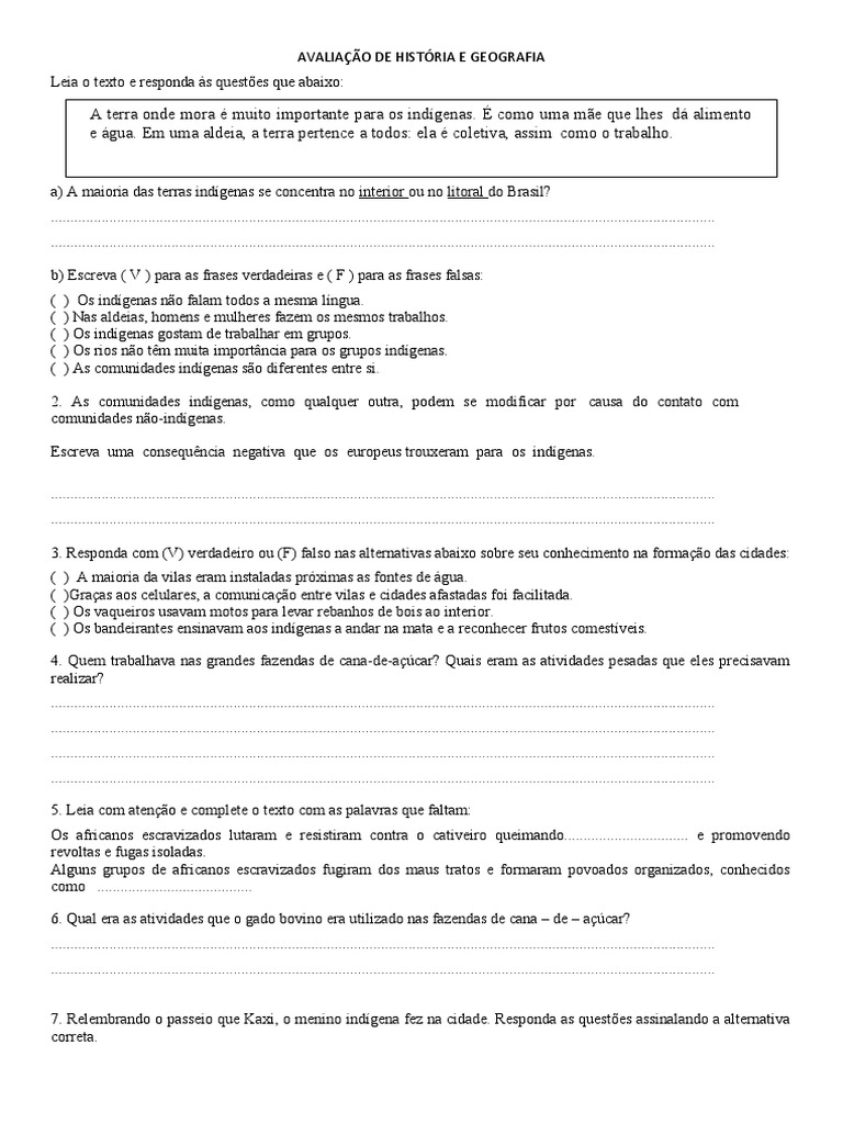 Avaliação de História e Geografia-Matemática e Português 3 Ano - Agosto ...