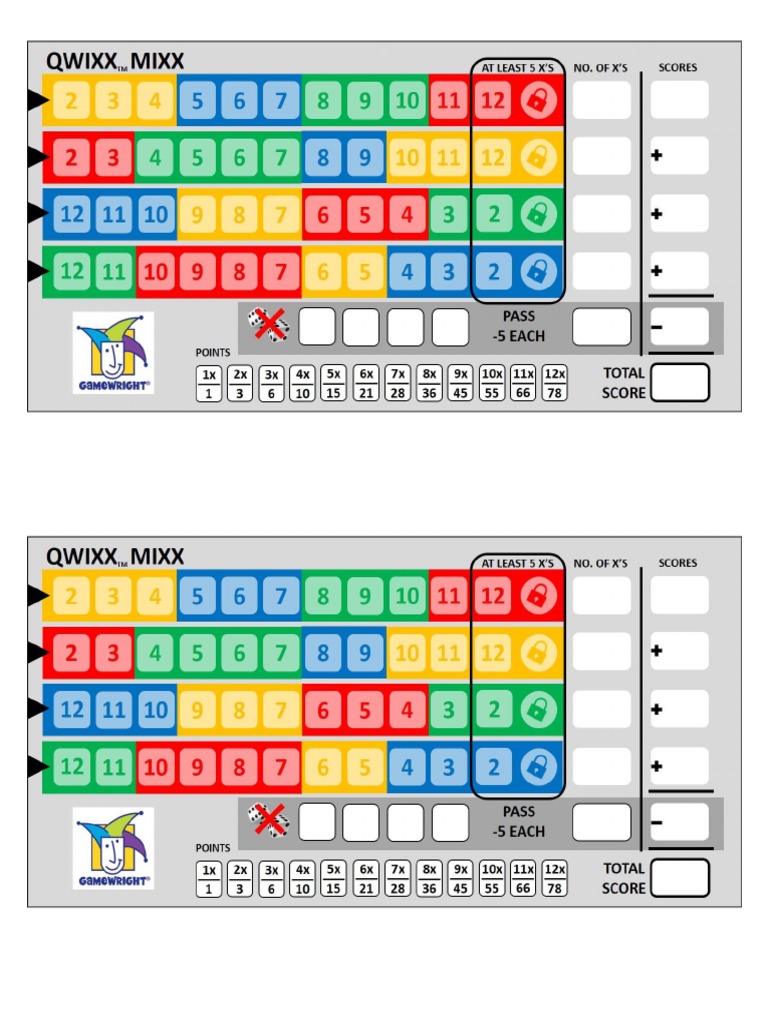Qwixx Mixx Scorecard Jjs | PDF