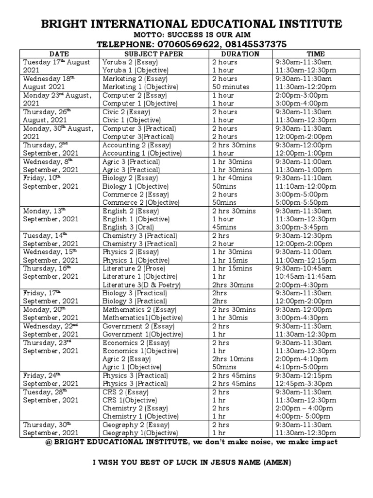 Waec Time Table | PDF | Social Science