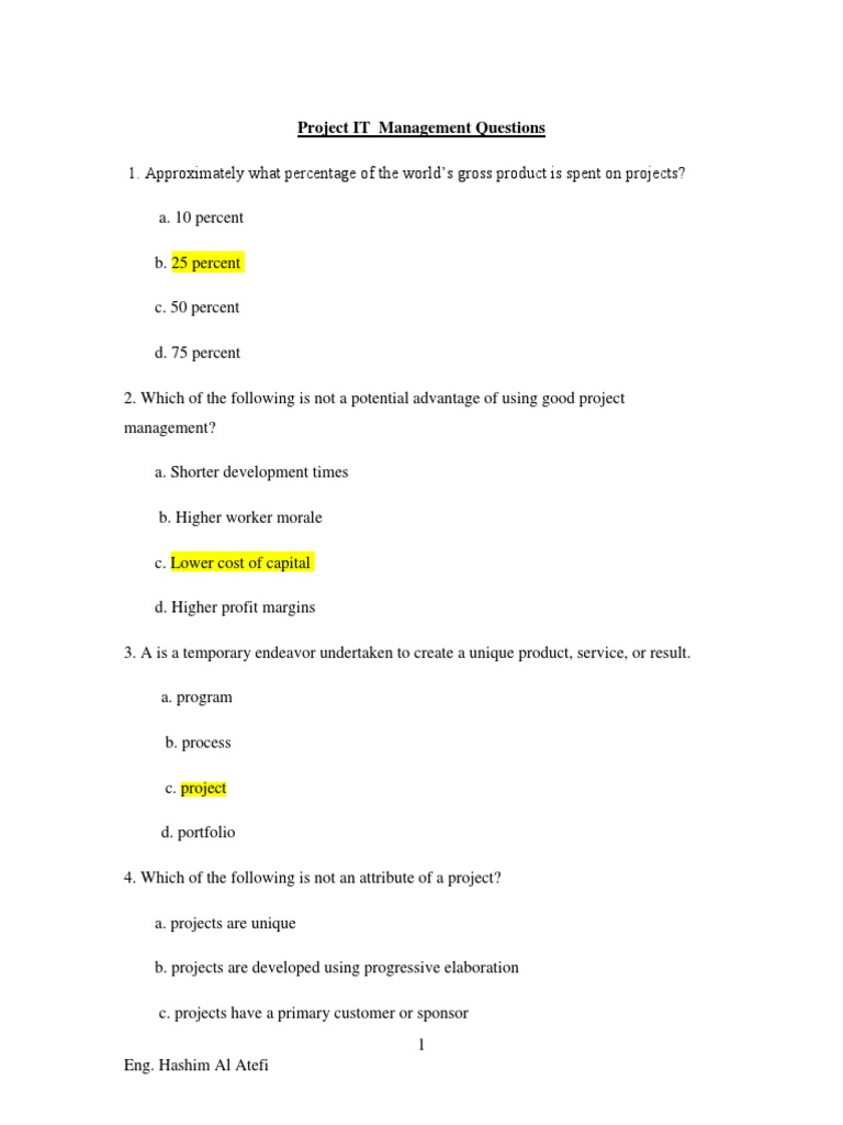 Project IT Management Questions | PDF | Project Management | Agile ...