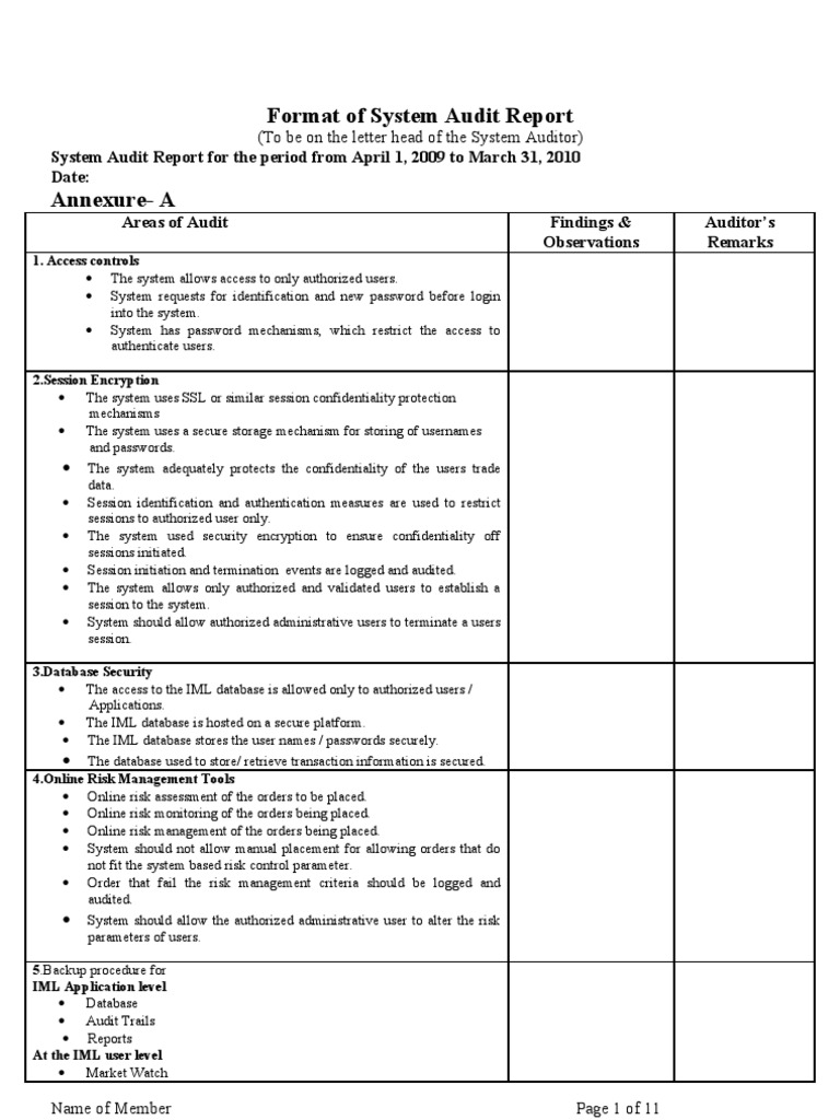 System Audit Report Format | Information Security | Password