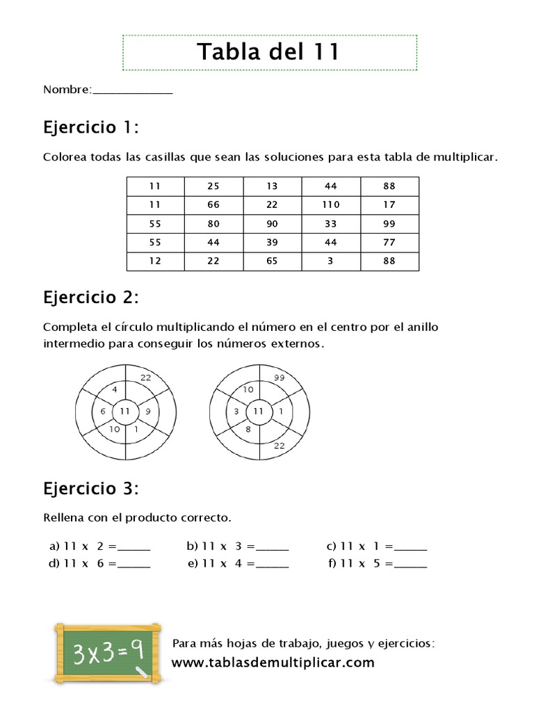 Actividades Interactivas Tabla del 11 | PDF