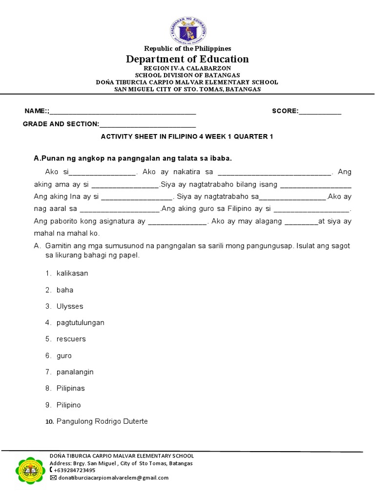 Flipino Activity Sheet Week 1 | PDF