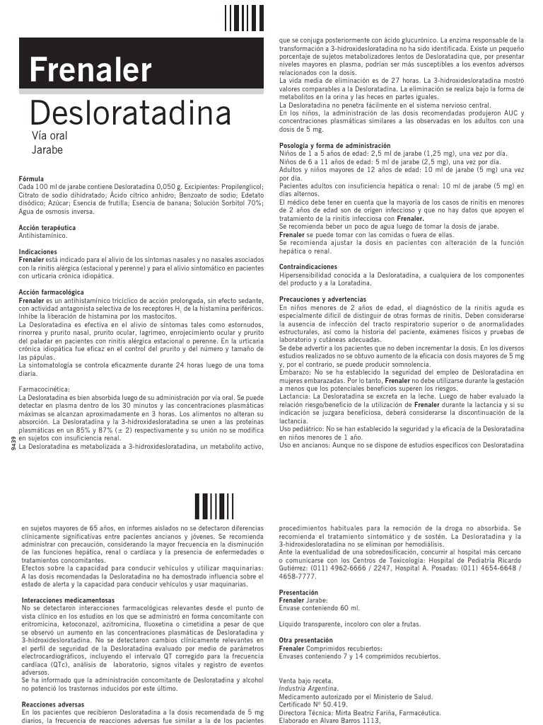 Frenaler: Desloratadina | PDF | Alergia | Drogas