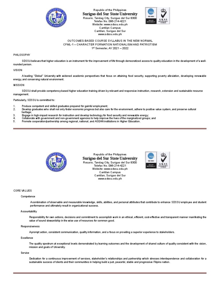 Surigao Del Sur State University: Cfml-1 - Character Formation Nationalism and Patriotism | PDF ...