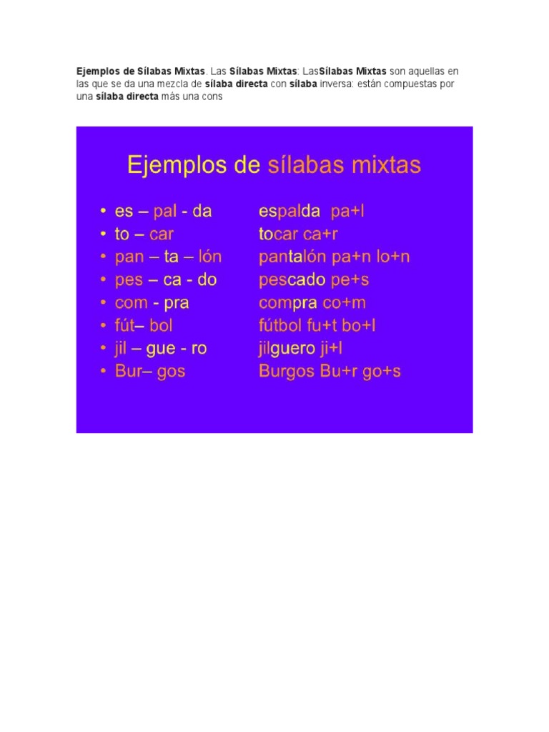 Ejemplos de Sílabas Mixtas | PDF