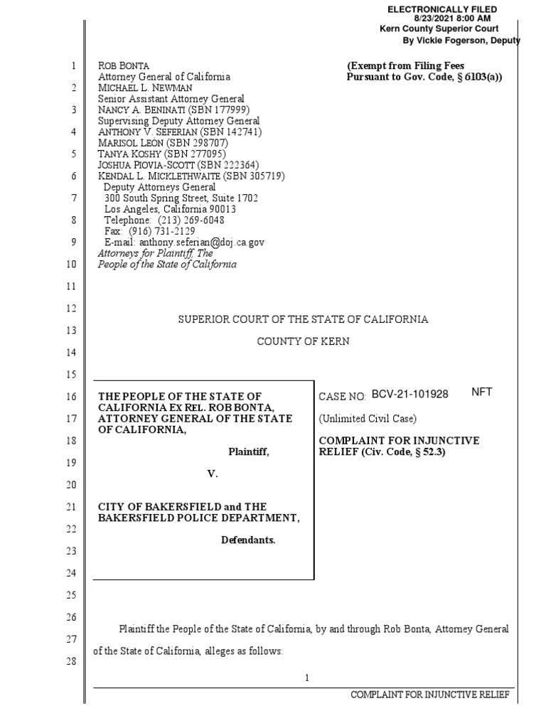 Complaint For Injunctive Relief Filed | PDF | Legal Remedy | Complaint
