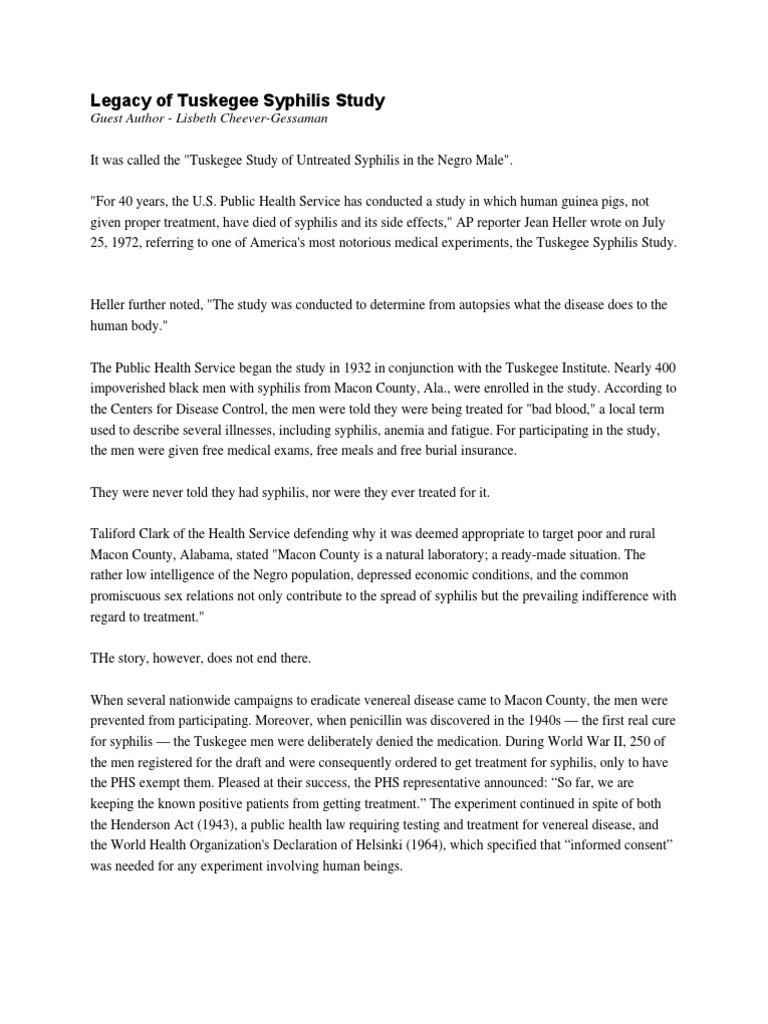 Legacy of Tuskegee Syphilis Study | PDF | Medical Humanities | Medicine