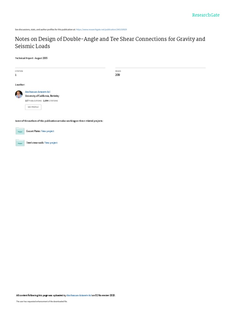 Design of DoubleAngleand Tee Connections | PDF | Beam (Structure) | Bending