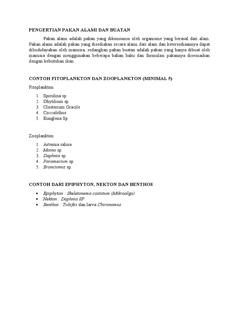 Jawaban Pengertian Pakan Alami Dan Buatan | PDF