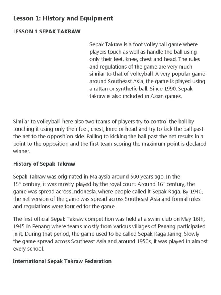 Lesson 1-3 Sepak Takraw | PDF | Sports | Team Sports