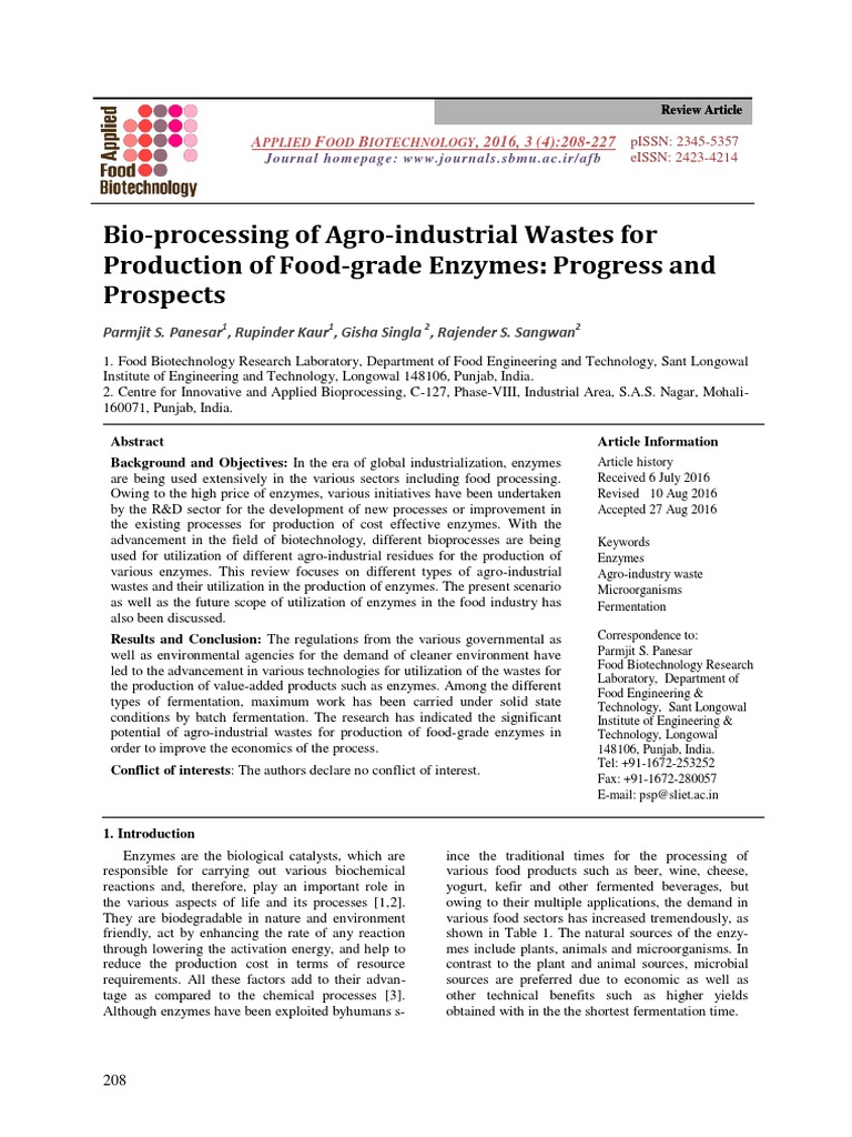Bio-Processing of Agro-Industrial Wastes For Production of Food-Grade ...