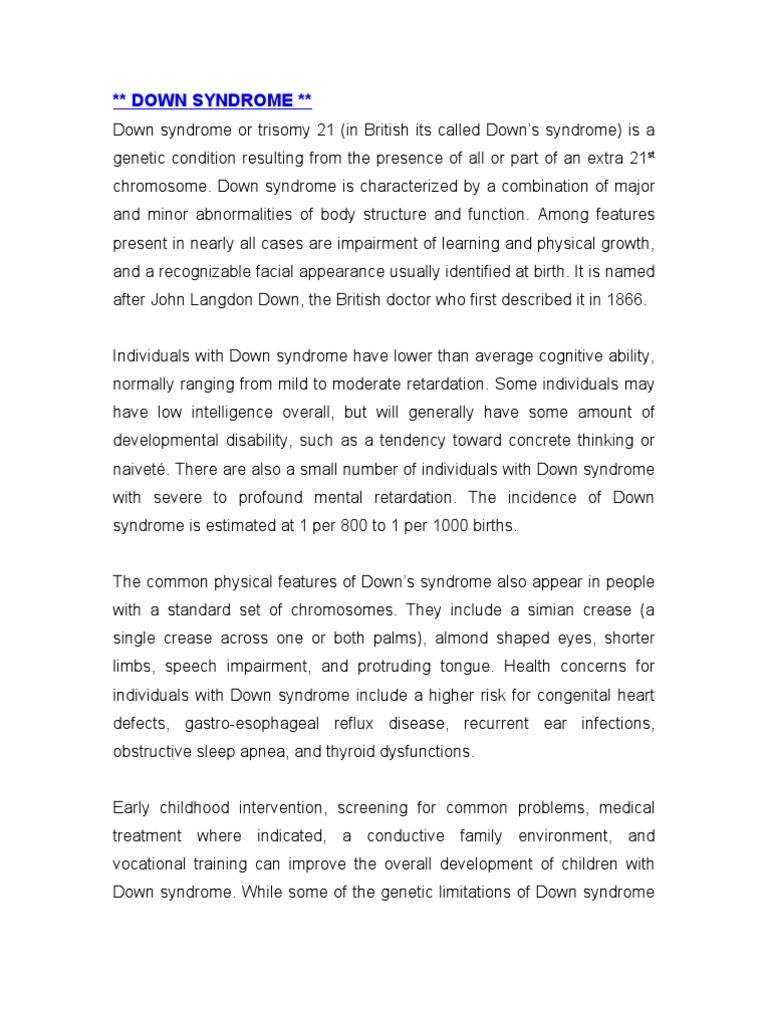 Down Syndrome | PDF | Down Syndrome | Intellectual Disability