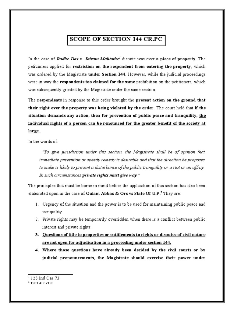 Section 144 CRPC Case Laws | PDF | Magistrate | Justice