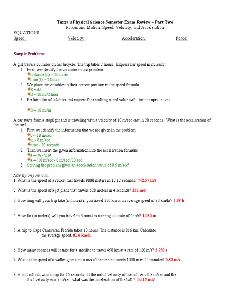 8th Graders Speed and Velocity Problems With Answers | PDF | Speed | Force