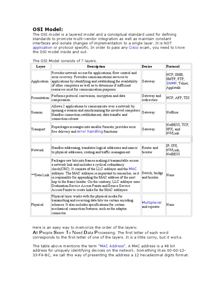 OSI Model:: Application Cisco | PDF | Routing | Ethernet