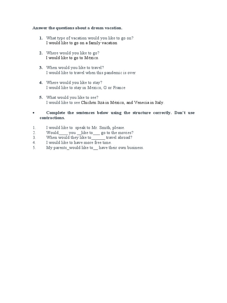 Dream Vacation Preferences and Plans | PDF | Language Arts & Discipline ...