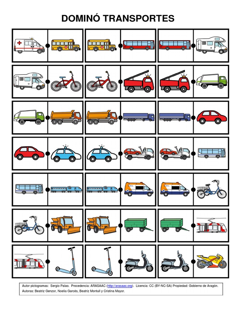 Domino Encadenado Pictograma-Pictograma Transportes Terrestres | PDF